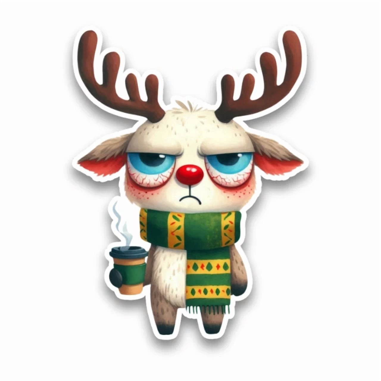 DOPASTICKER Grumpy Tired Reindeer Animal Sticker Decal Car Scrapbook ...