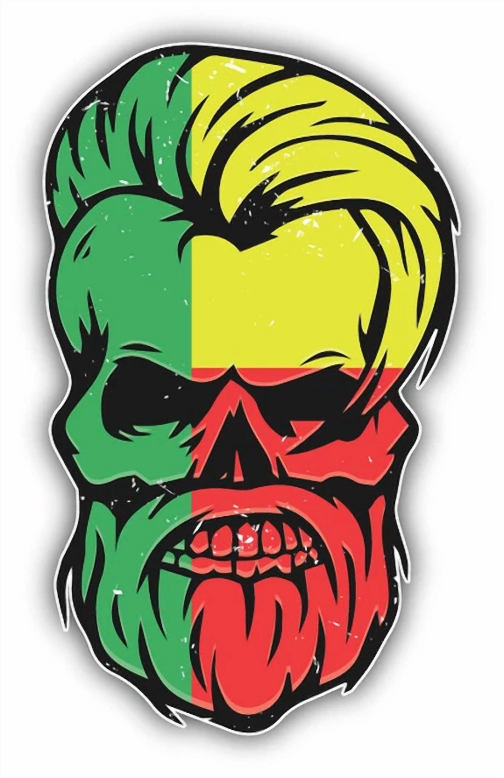 DOPASTICKER Grunge Beard Skull Benin Flag Sticker Decal Phone Decal ...