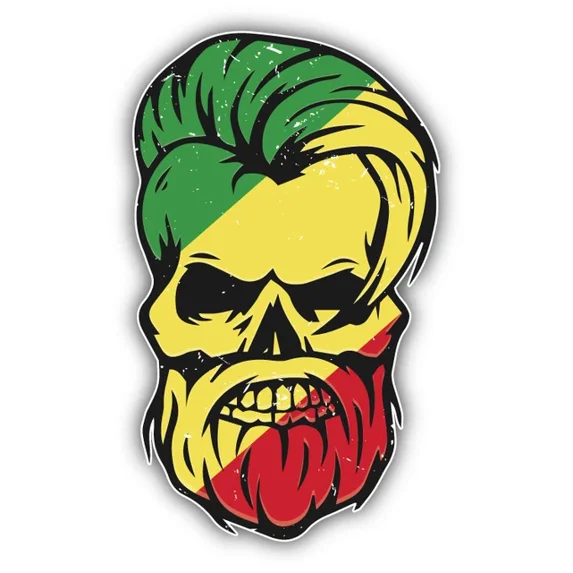DOPASTICKER Grunge Beard Skull Congo Flag Sticker Decal Phone Decal ...