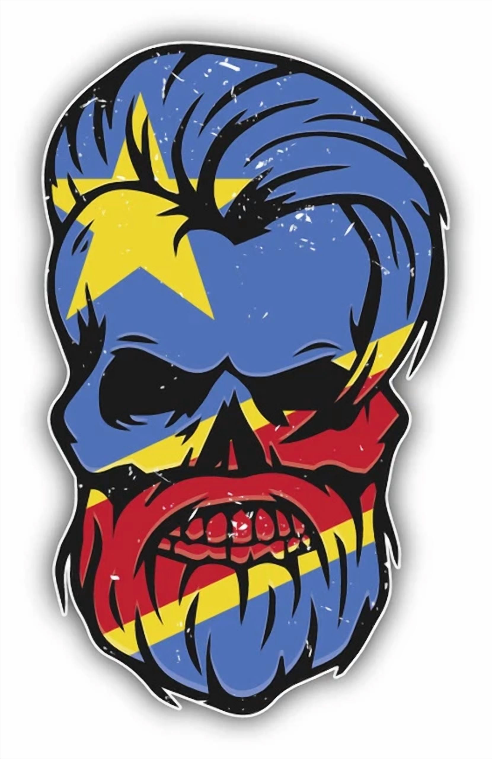DOPASTICKER Grunge Beard Skull Democratic Republic Of The Congo Flag ...