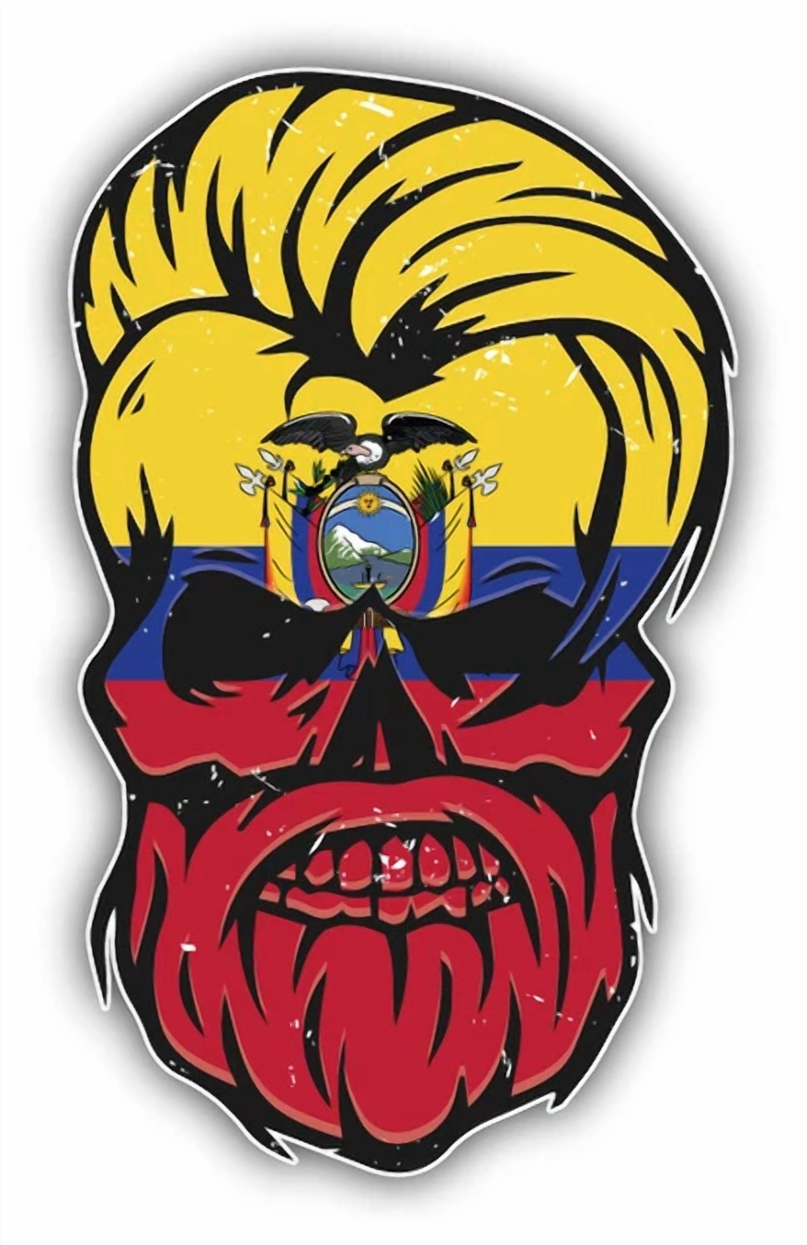 DOPASTICKER Grunge Beard Skull Ecuador Flag Sticker Decal Phone Decal ...