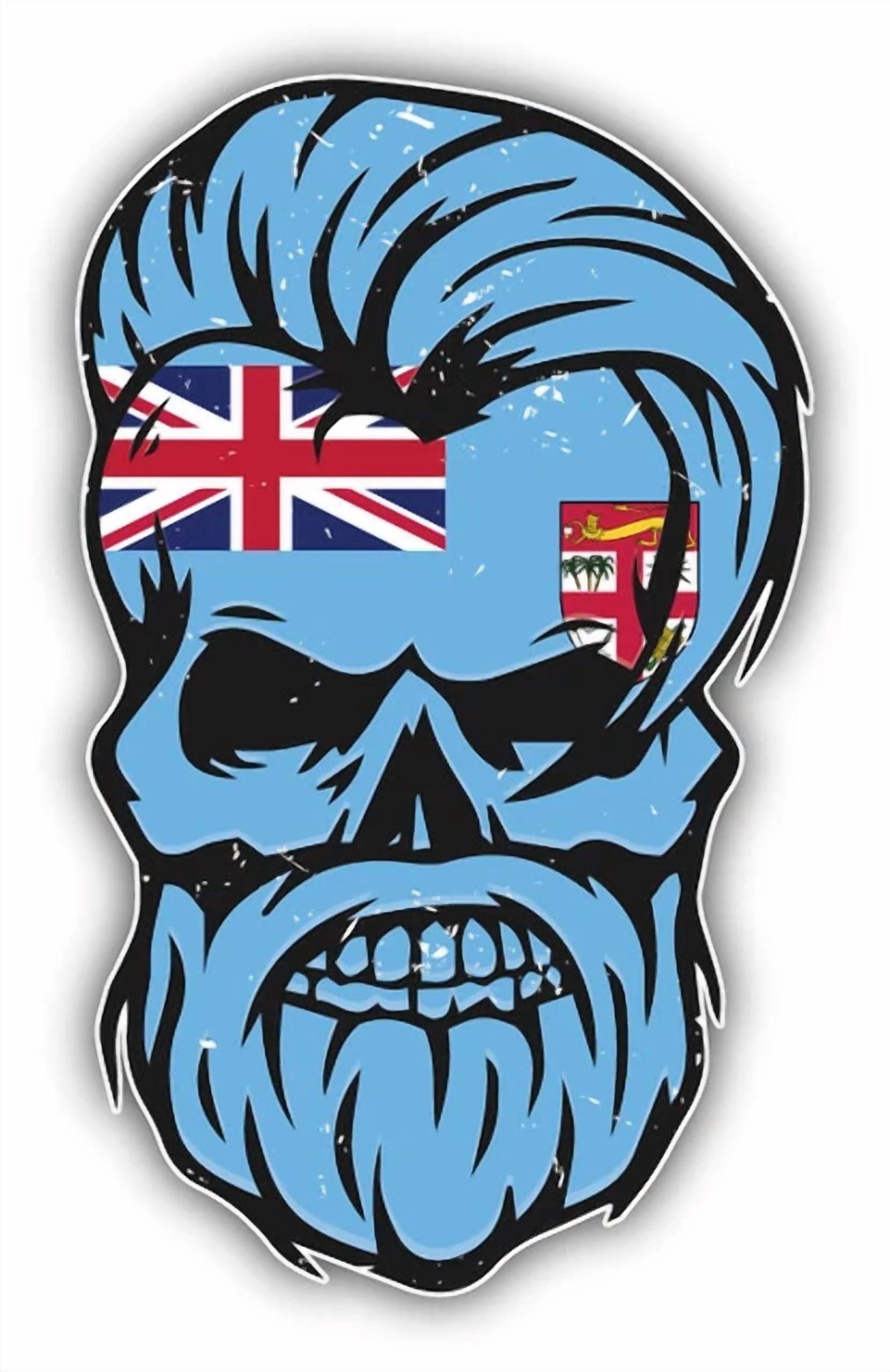 DOPASTICKER Grunge Beard Skull Fiji Flag Sticker Decal Phone Decal ...