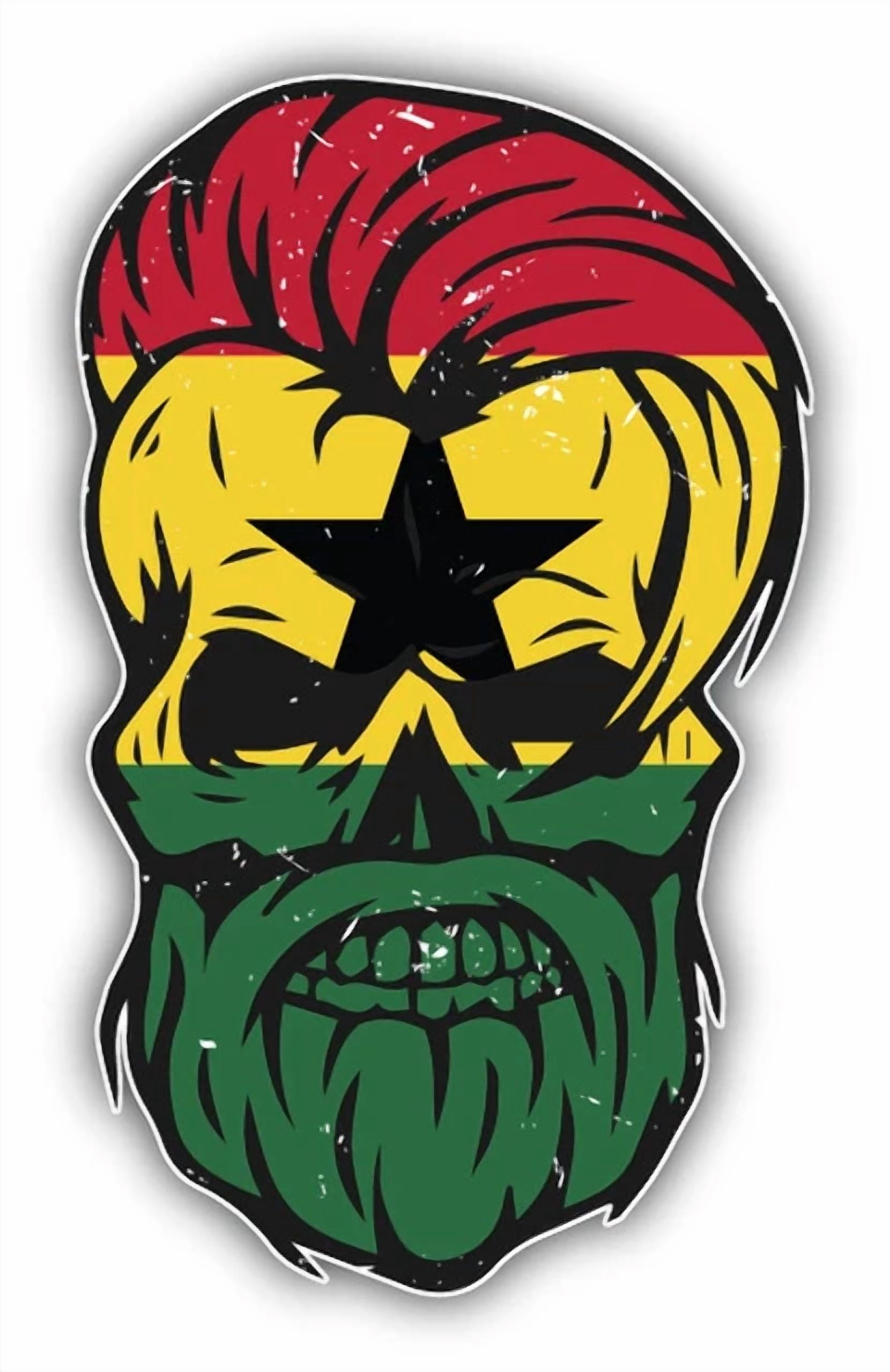DOPASTICKER Grunge Beard Skull Ghana Flag Sticker Decal Phone Decal ...