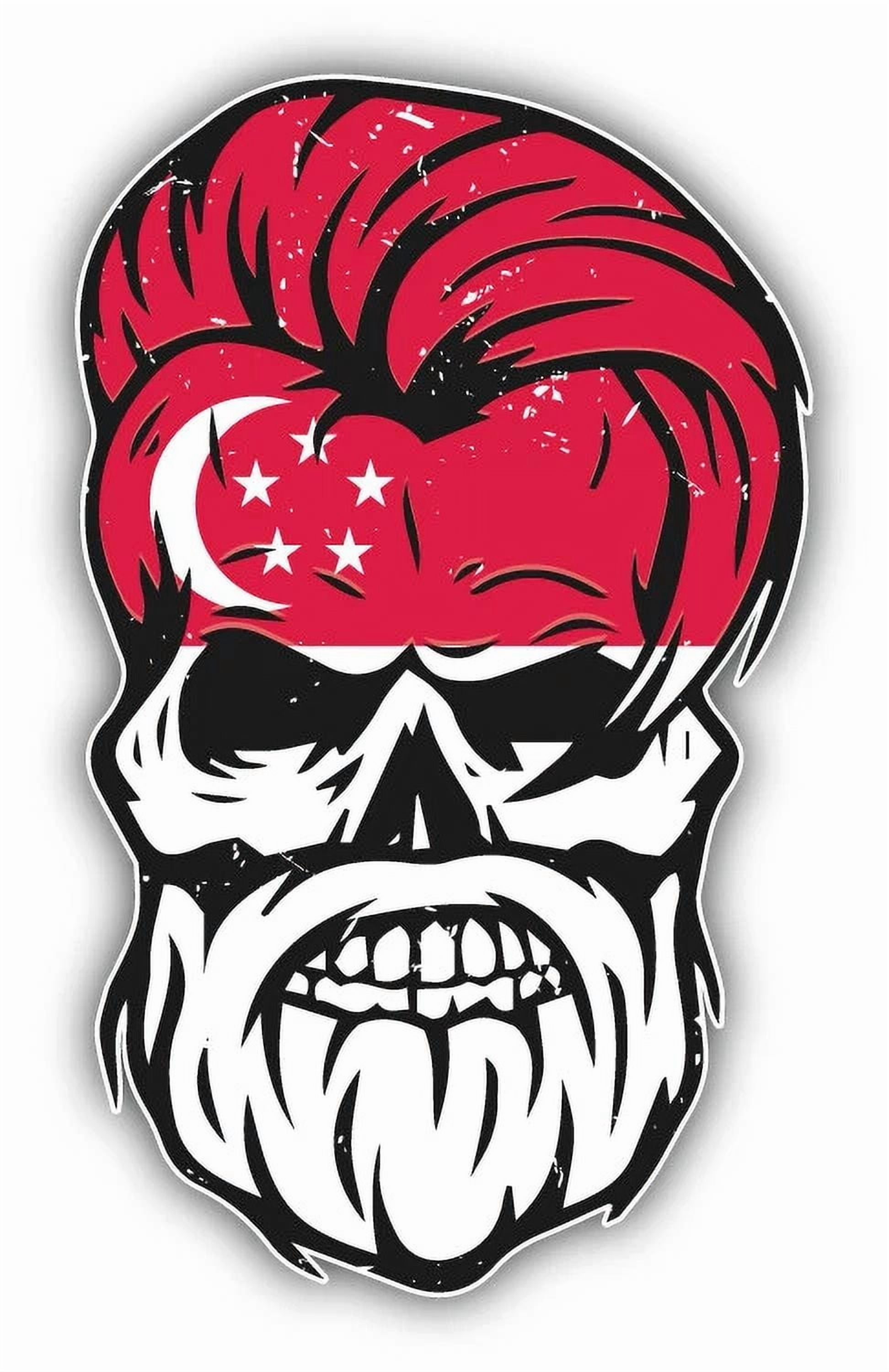DOPASTICKER Grunge Beard Skull Singapore Flag Sticker Decal Phone Decal ...