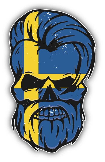 DOPASTICKER Grunge Beard Skull Sweden Flag Sticker Decal Phone Decal ...