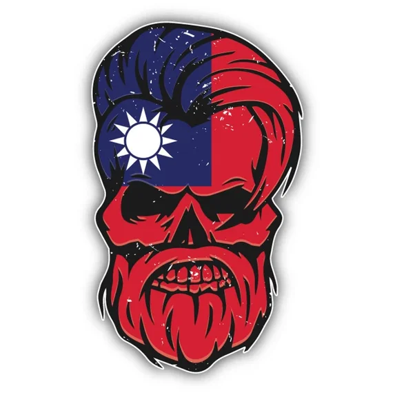 DOPASTICKER Grunge Beard Skull Taiwan Flag Sticker Decal Phone Decal ...