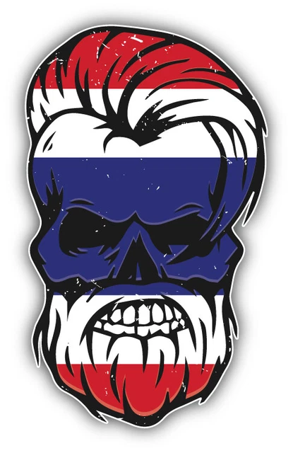 DOPASTICKER Grunge Beard Skull Thailand Flag Sticker Decal Phone Decal ...