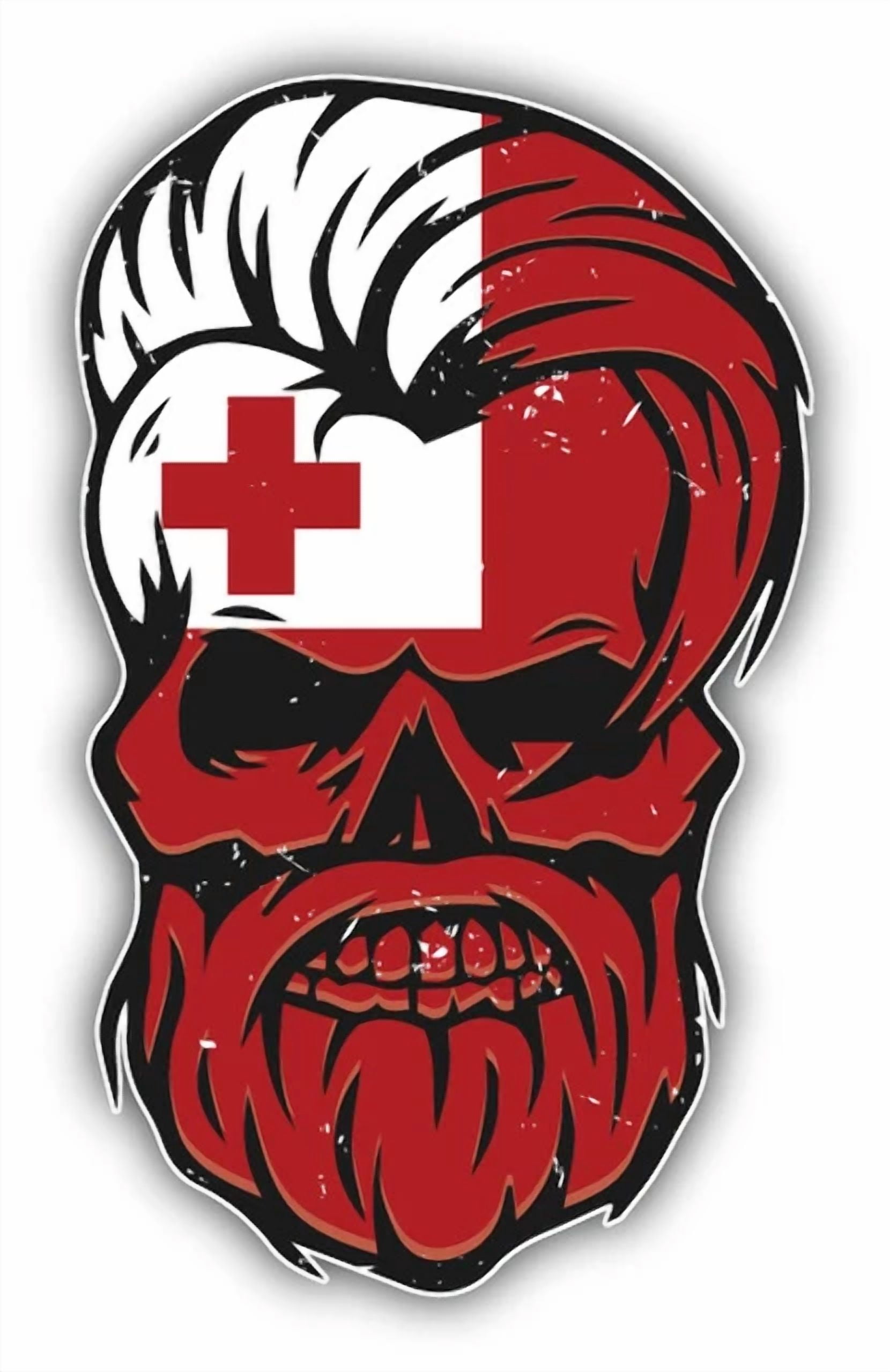 DOPASTICKER Grunge Beard Skull Tonga Flag Sticker Decal Phone Decal ...