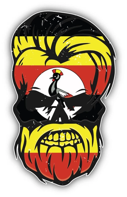 DOPASTICKER Grunge Beard Skull Uganda Flag Sticker Decal Phone Decal ...