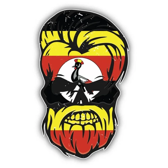 DOPASTICKER Grunge Beard Skull Uganda Flag Sticker Decal Phone Decal ...