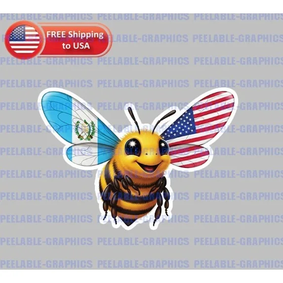 DOPASTICKER Guatemala American Flag Bumble Bee Sticker Guatemalan ...