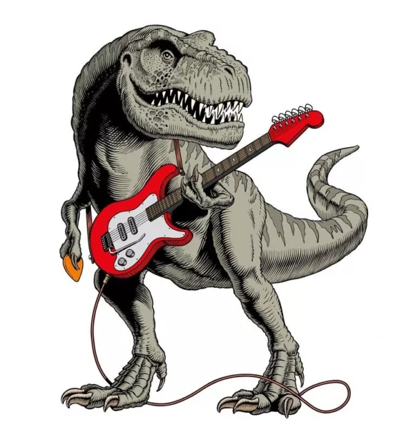 DOPASTICKER Guitar Dinosaur T Rex Music Rock Punk Cool Skate Old School ...