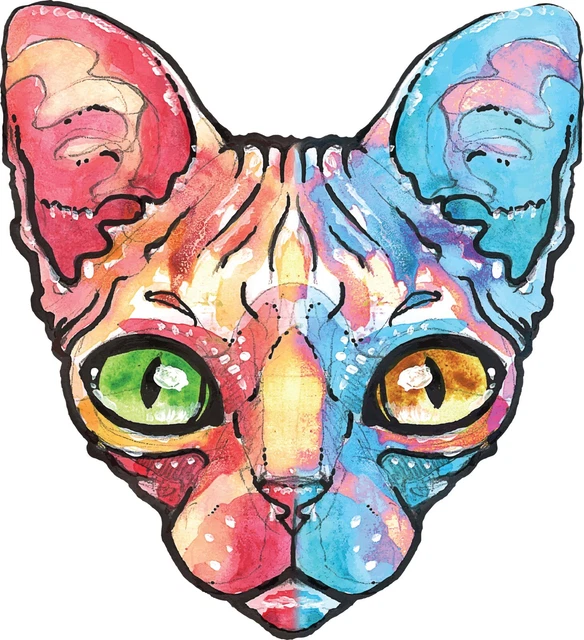 DOPASTICKER Hairless Sphynx Cat Watercolor Sticker Kitty Feline Cool ...