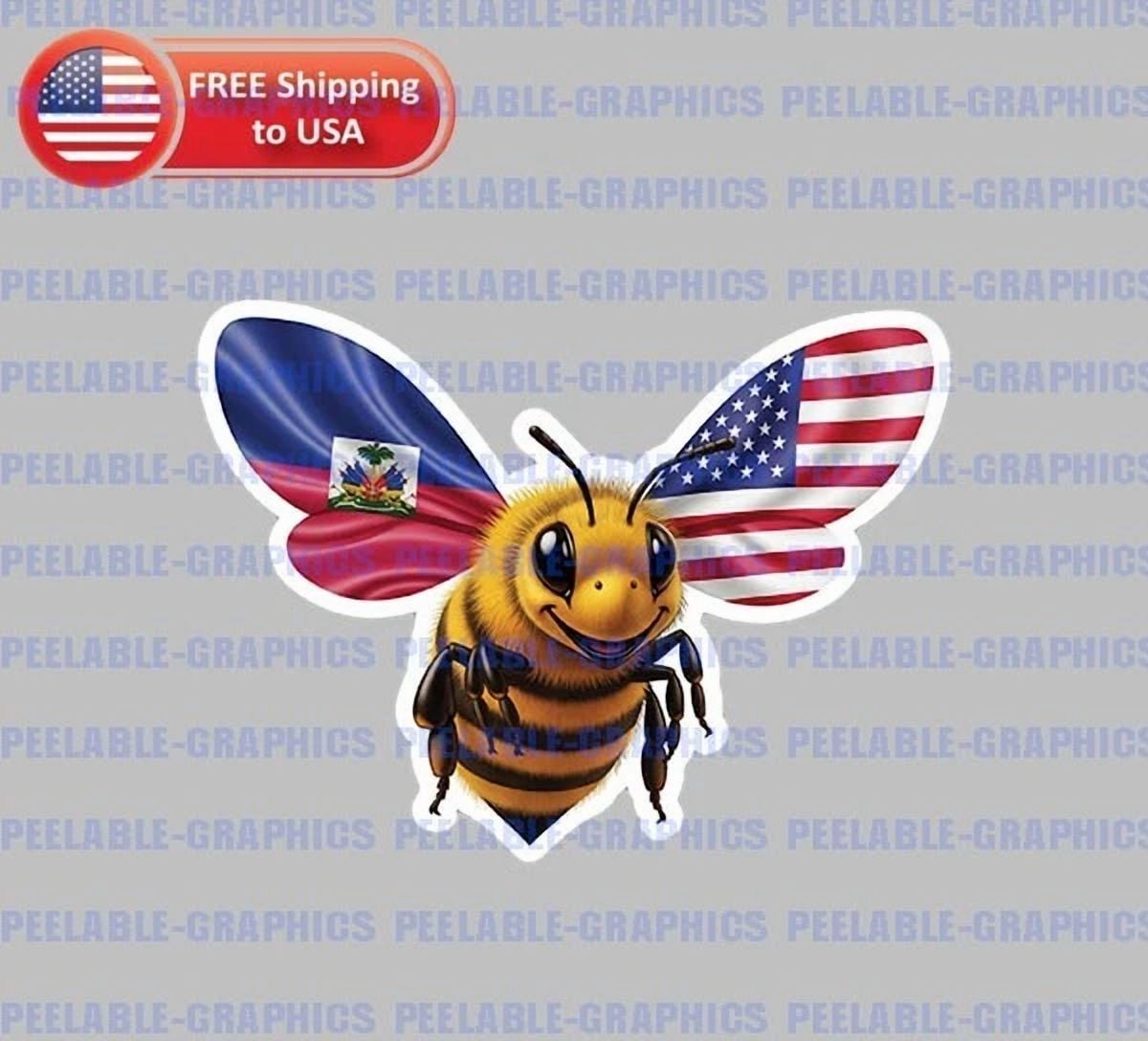 DOPASTICKER Haitian American Flag Bumble Bee Sticker Haiti Usa America ...
