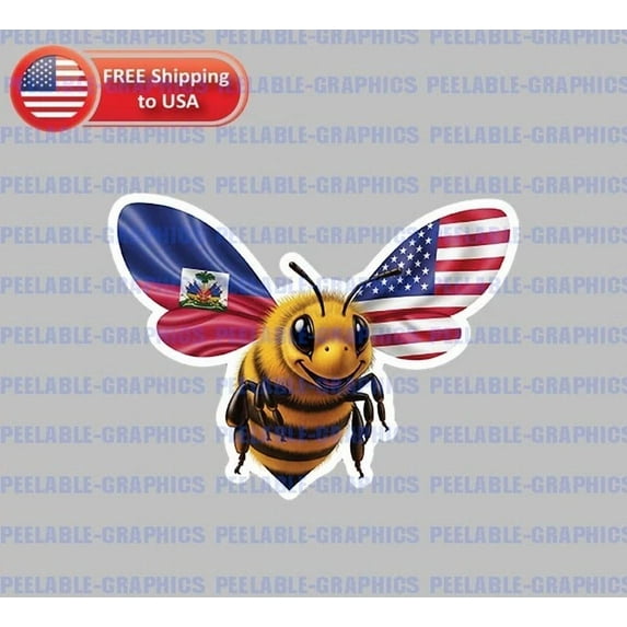 DOPASTICKER Haitian American Flag Bumble Bee Sticker Haiti Usa America ...