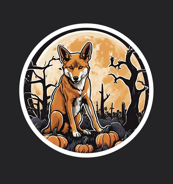 DOPASTICKER Hal.Low.Een Dingo With Pumpkins Sticker Phone Decal Water ...
