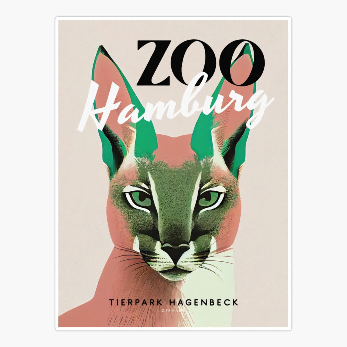 DOPASTICKER Hamburg Zoo Retro Caracal Poster Print Sticker, Phone ...