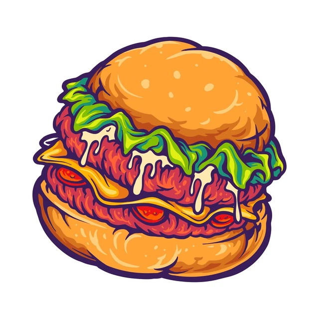 DOPASTICKER Hamburger Sticker Food Snack Grease Fast Food Cheese Beef ...