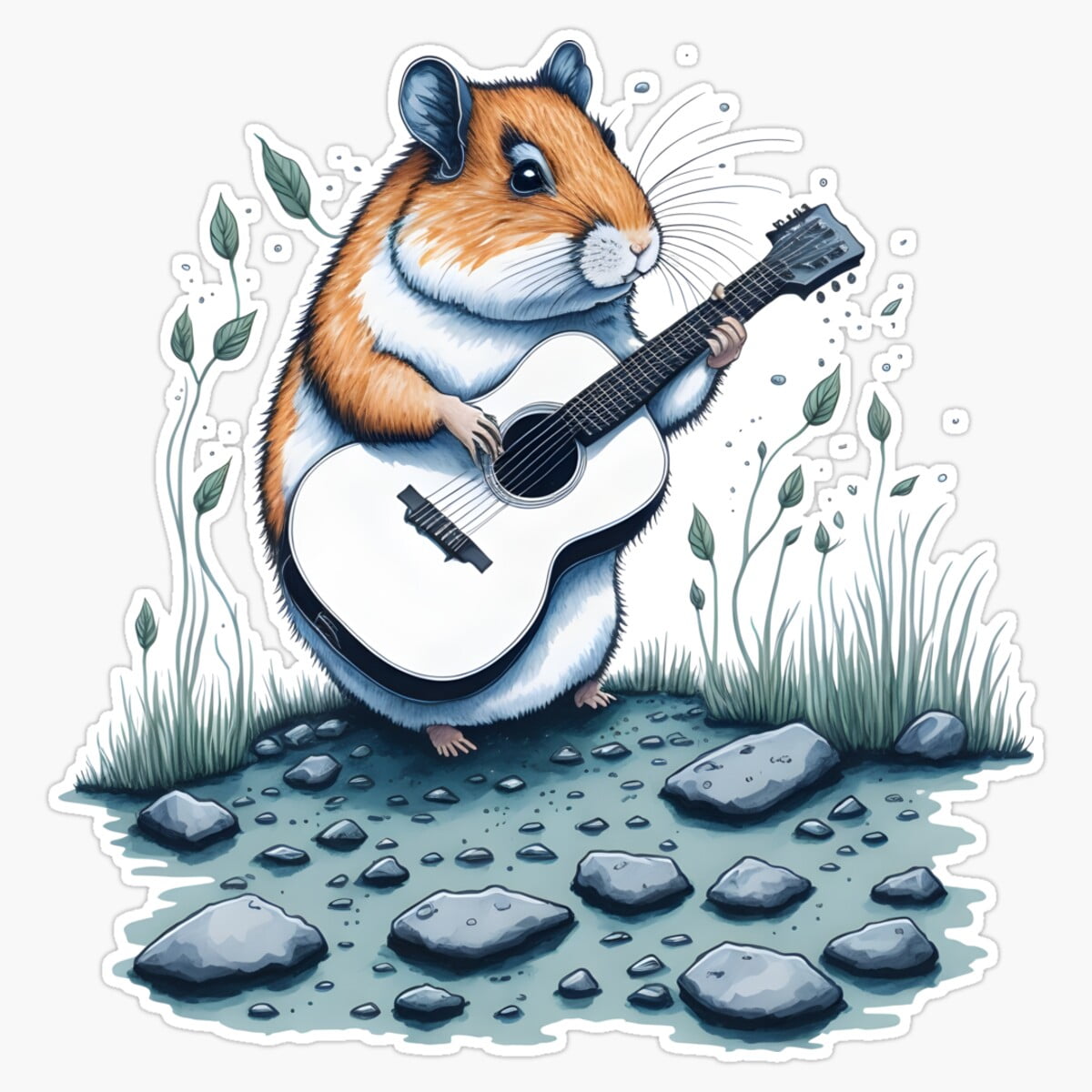 DOPASTICKER Hamster Playing Acoustic Guitar. Hamster Band. Sticker ...