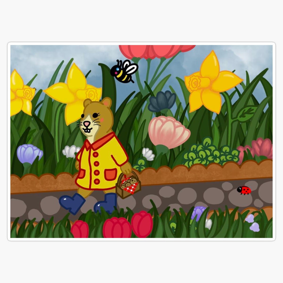 DOPASTICKER Hamster Walking Through Flowers Sticker, Phone Sticker Car ...