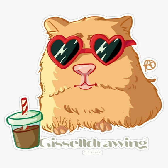 DOPASTICKER Hamster With Heart Glasses, A Smoothie Sticker, Phone ...