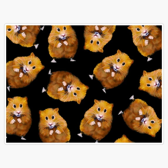 DOPASTICKER Hamsters Cute Random Pattern On Black, Hamster Art, Drawing ...
