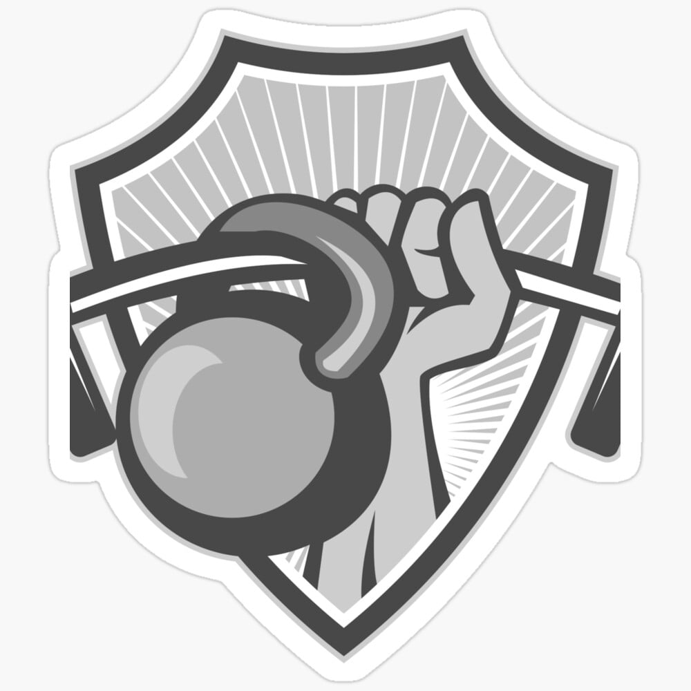 DOPASTICKER Hand Lifting Barbell Kettlebell Crest Grayscale Sticker ...