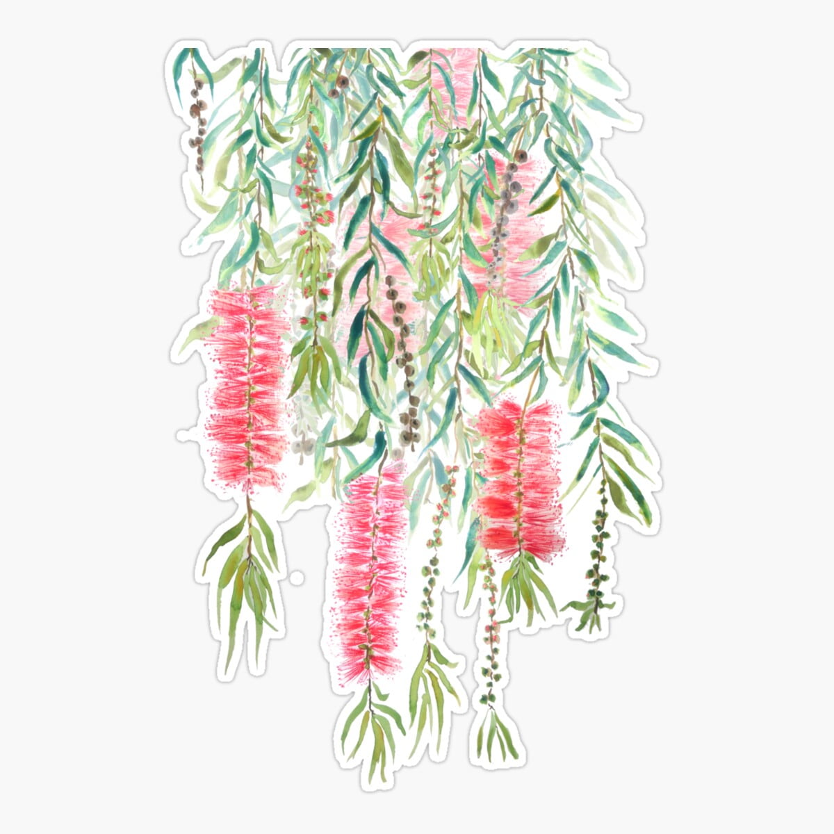 DOPASTICKER Hand Painted Bottle Brush Tree Sticker, Phone Sticker Car ...