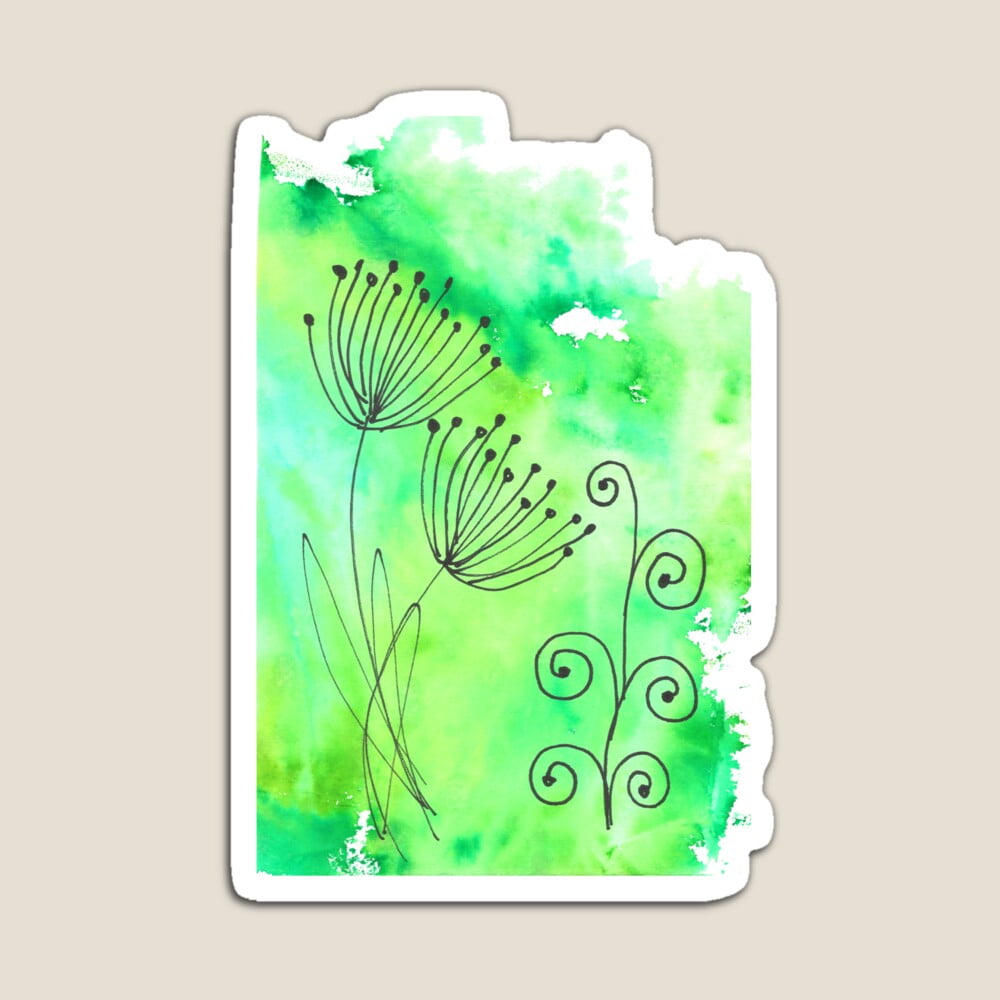 DOPASTICKER Handmade Wrcolor Flowers Drawing On A Green Background ...