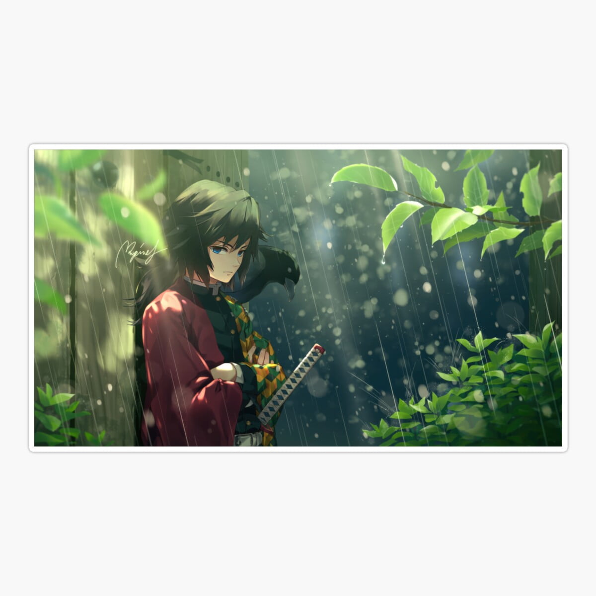 DOPASTICKER Handsome Manga Character With Forest And Rain Theme Desk ...