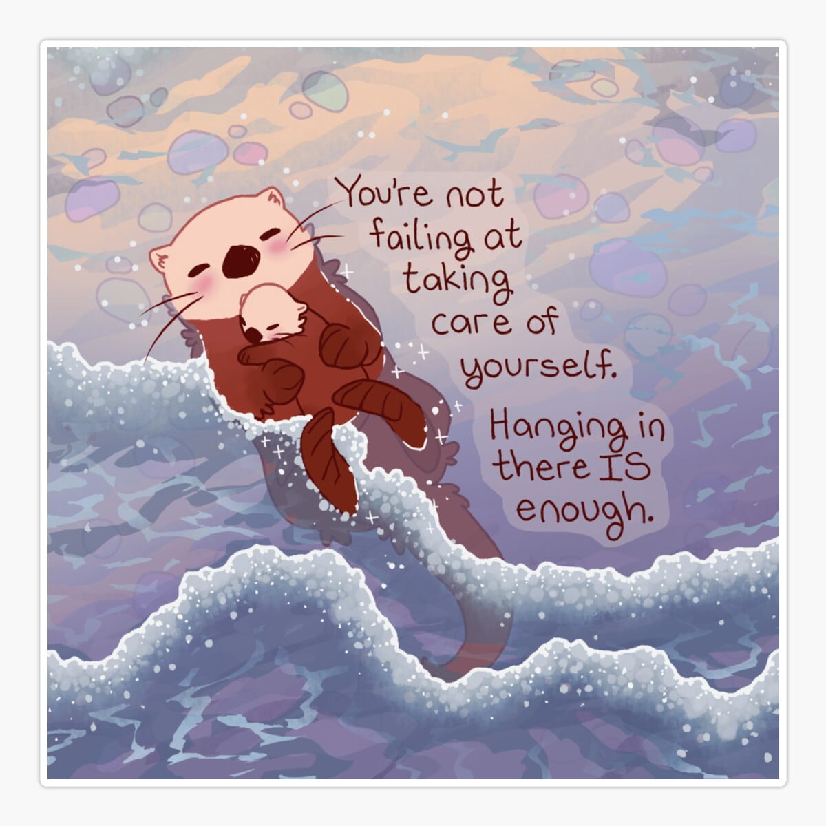 DOPASTICKER Hanging In There Is Enough Otter Momma And Baby Sticker ...