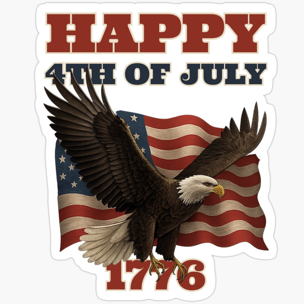 DOPASTICKER Happy 4Th Of July, Bald Eagle & Faded Usa Flag Patriotic ...