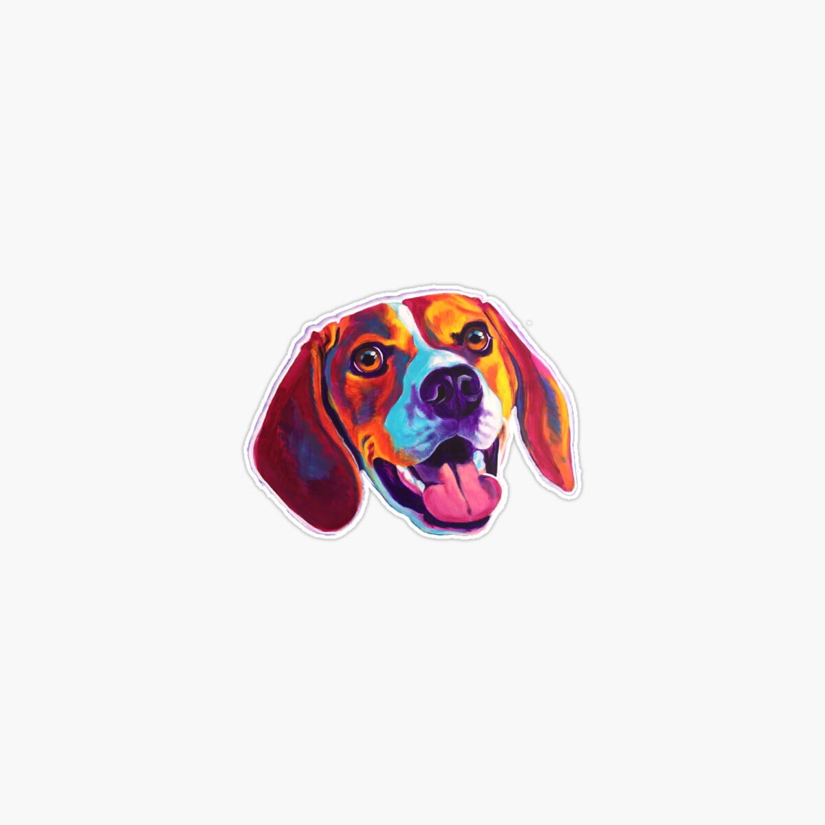 DOPASTICKER Happy Beagle, Slobbery Smiling Colorful Beagle Dog Sticker ...