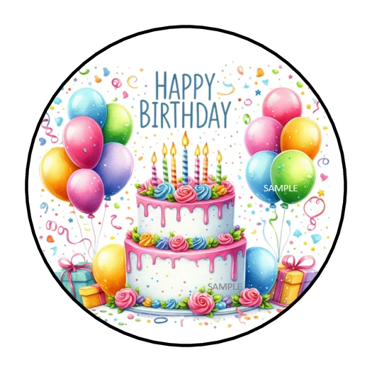 DOPASTICKER Happy Birthday Cake & Balloons Envelope Seals Stickers ...
