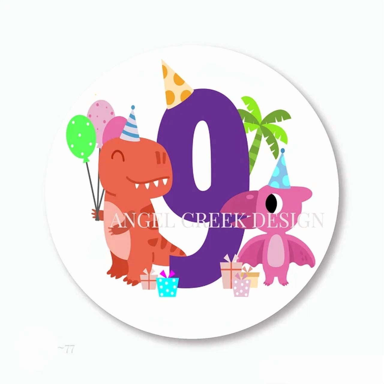 DOPASTICKER Happy Birthday Dinosaur Stickers 9Th Birthday Phone Decal ...