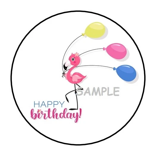 DOPASTICKER Happy Birthday Flamingo Stickers Favors Phone Decal Water ...