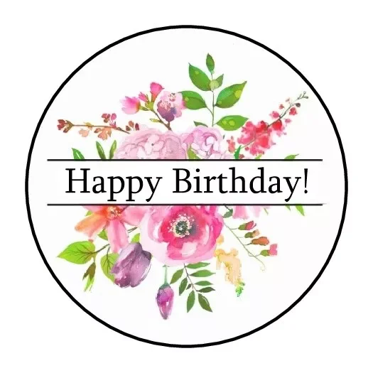 DOPASTICKER Happy Birthday Floral Stickers Flowers Favor Phone Decal ...