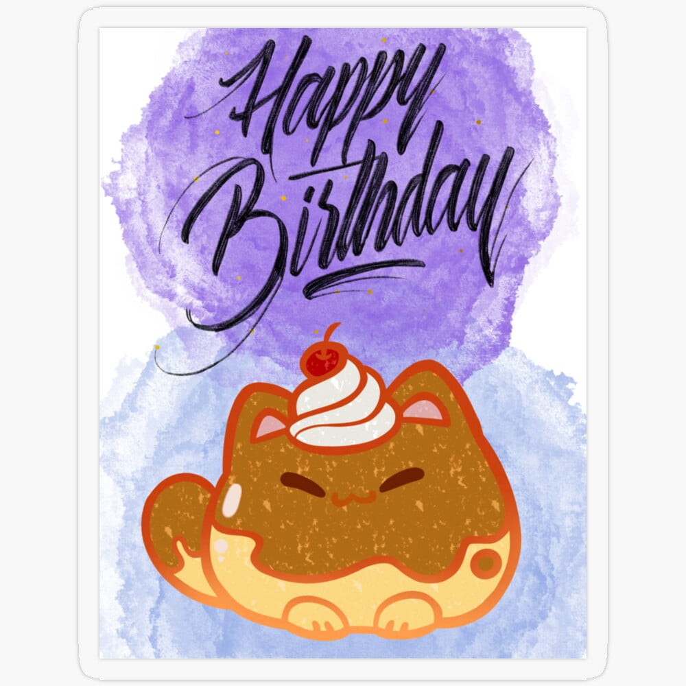 DOPASTICKER Happy Birthday Pudding Cat Transparent Sticker Phone Decal ...
