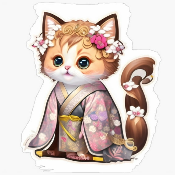 DOPASTICKER Happy Cat And Kimono Sticker, Phone Sticker, Latop Sticker ...