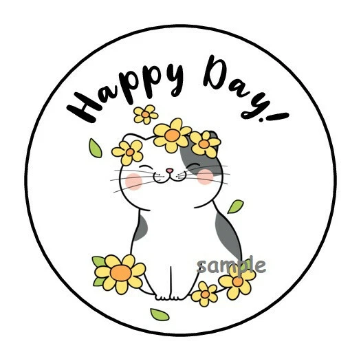 DOPASTICKER Happy Day Cat Kitten With Daisies Stickers Phone Decal ...