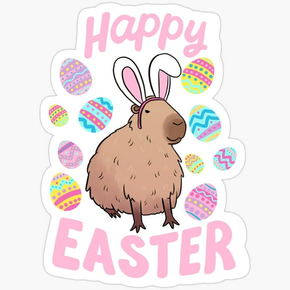 DOPASTICKER Happy Egg Day And Cute Egg Day Capybara Wearing Bunny Ears ...