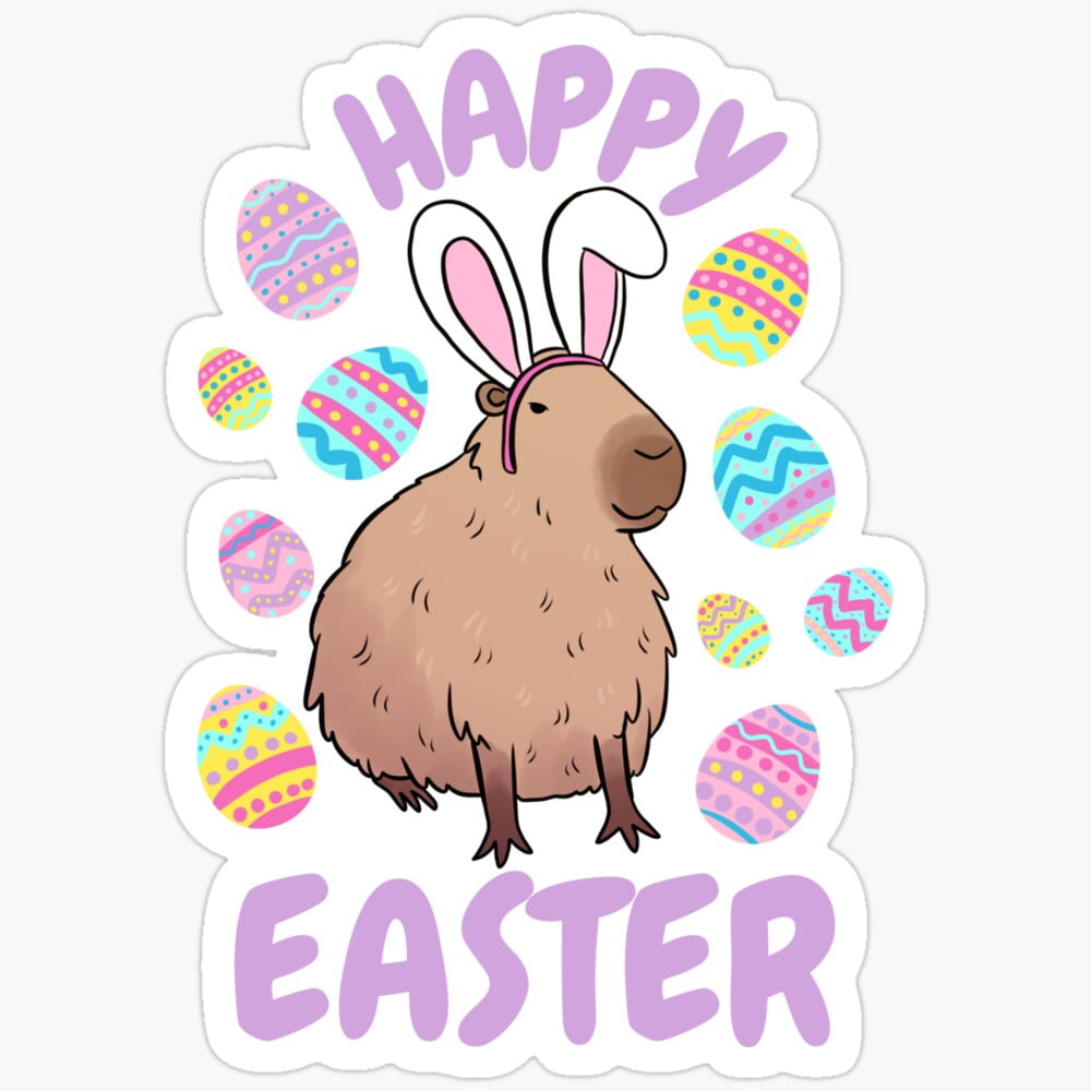 DOPASTICKER Happy Egg Day And Cute Egg Day Capybara Wearing Bunny Ears ...