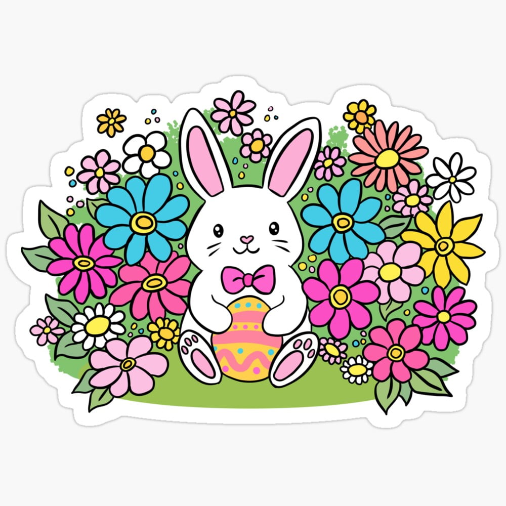 DOPASTICKER Happy Egg Day Cute Egg Day Bunny Holding An Egg Day Egg ...