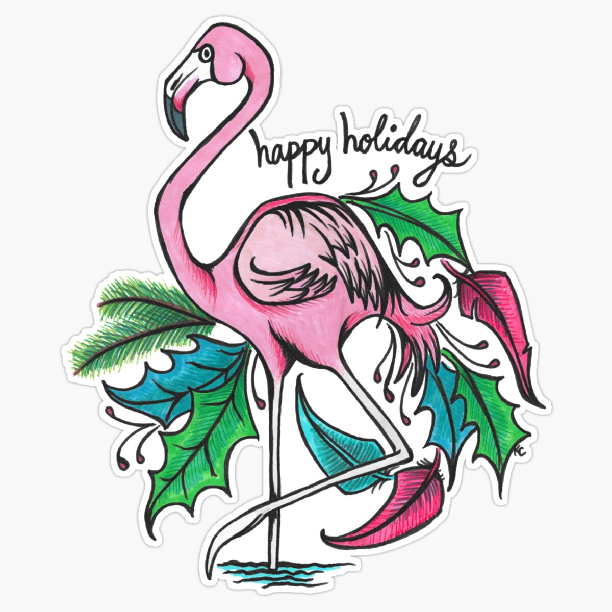 DOPASTICKER Happy Festive - Noel Flamingo Sticker, Phone Sticker Car ...