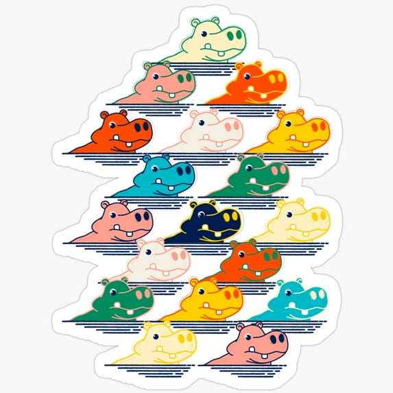 DOPASTICKER Happy Hippo Familyretro Animal Pattern Sticker Birthday ...