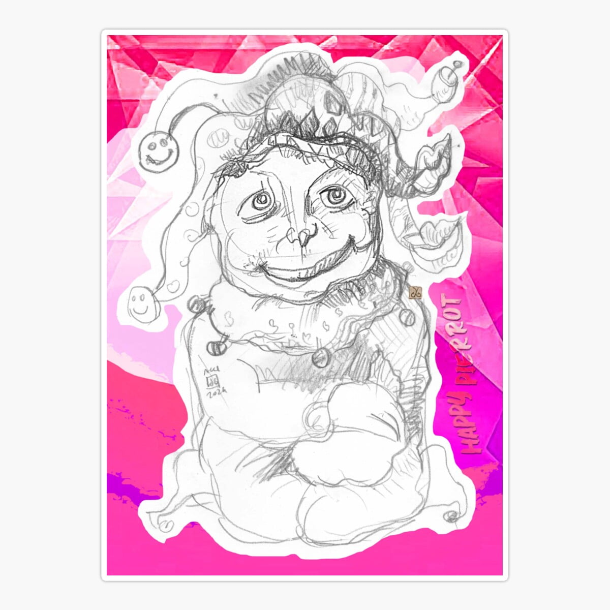 DOPASTICKER Happy Pierrot Vignette (Drawing By Alicecci) Sticker, Phone ...