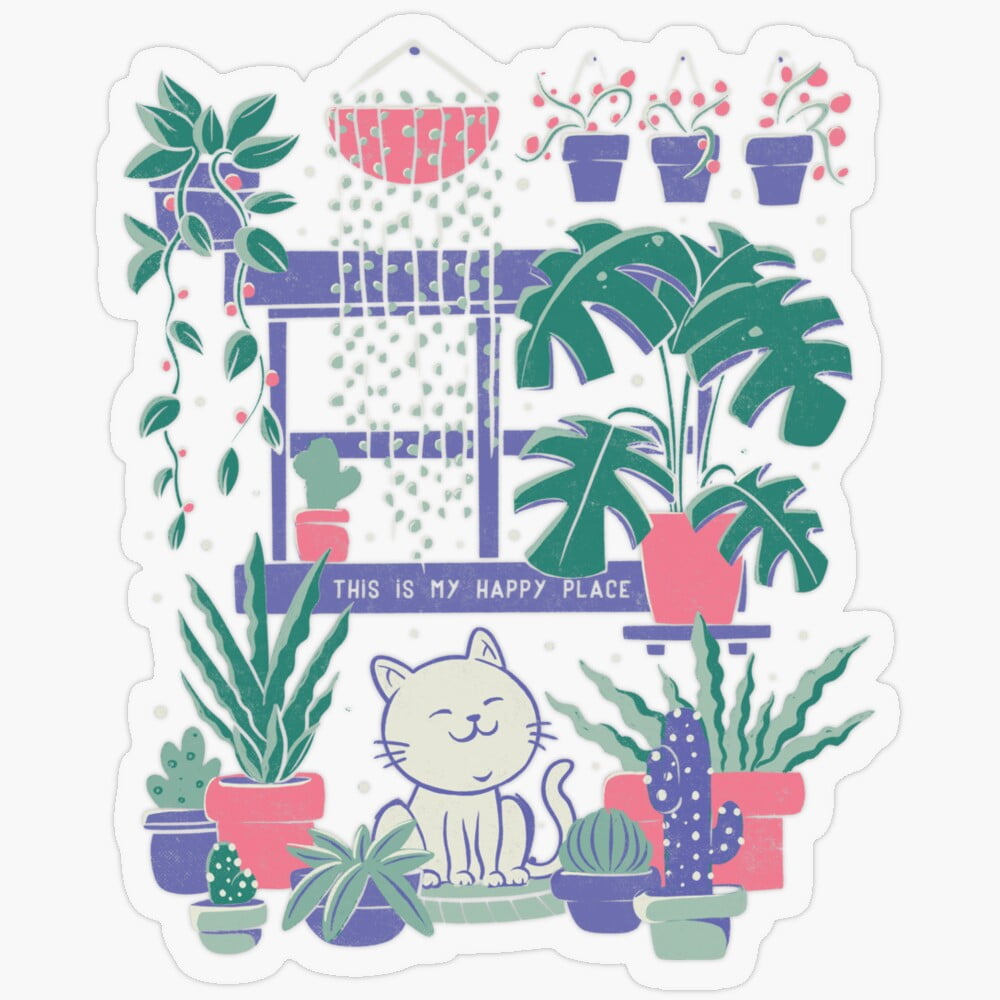 DOPASTICKER Happy Place - Cute Flowers Cat Gift Decorative Laptop ...