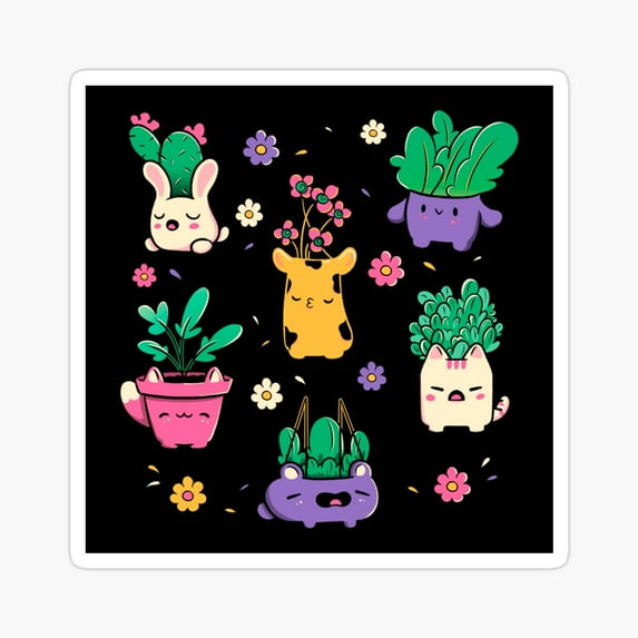 DOPASTICKER Happy Plants Kawaii, Phone Sticker, Latop Sticker, Lover ...