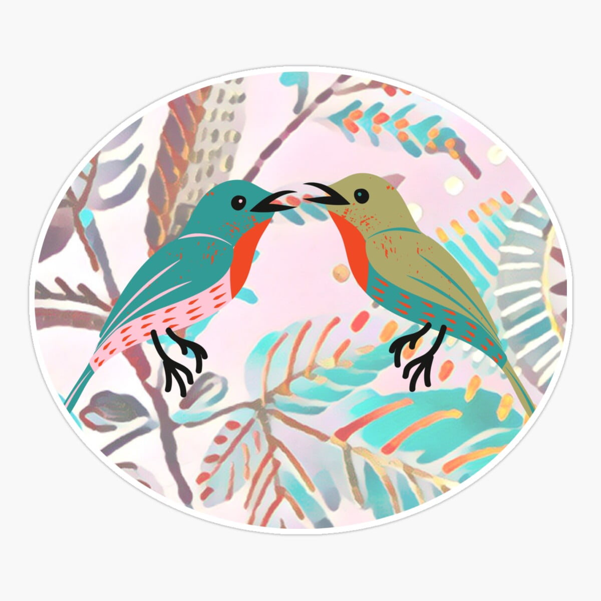 DOPASTICKER Harmonious Hummingbirds Amidst Tropical Foliage Sticker ...