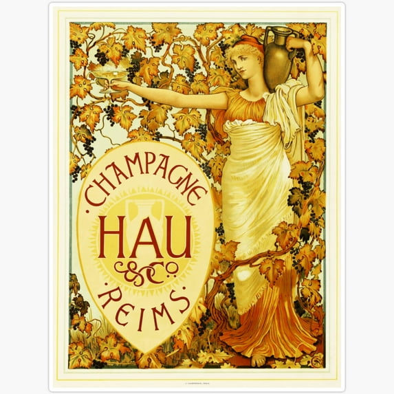 DOPASTICKER Hau Reims Sparkling Wine Liquor 1894 Vintage Art Nouveau ...